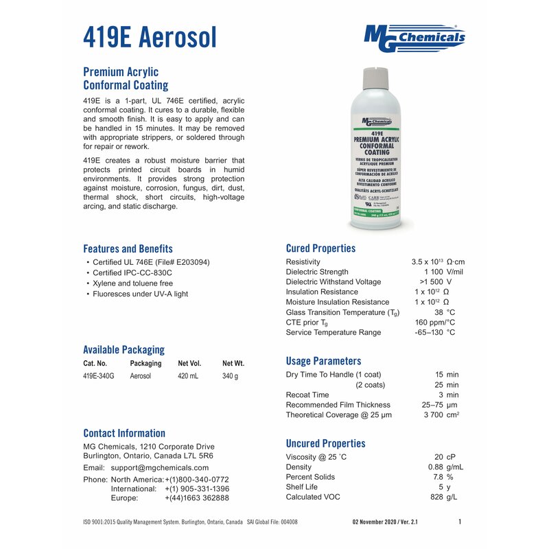 MG Chemicals - Premium Acrylic Conformal Coating, UL746E, UL94V-0 (Fi ...